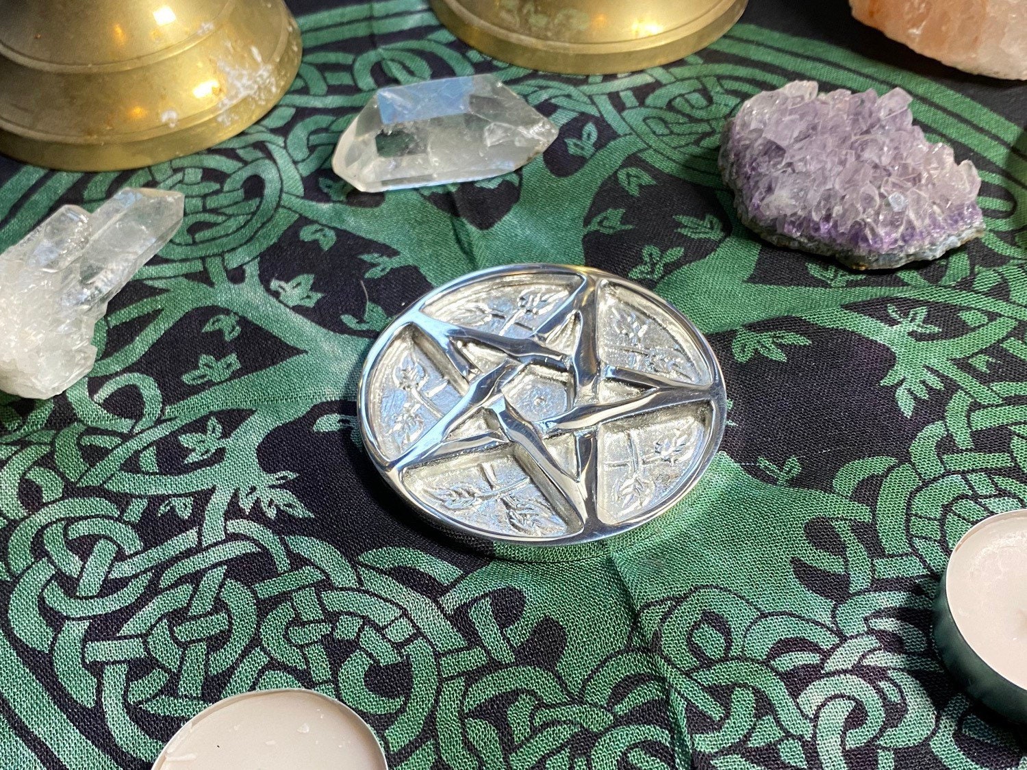 Silver Plated Pentacle Altar Tile Solid Metal Wicca | Etsy