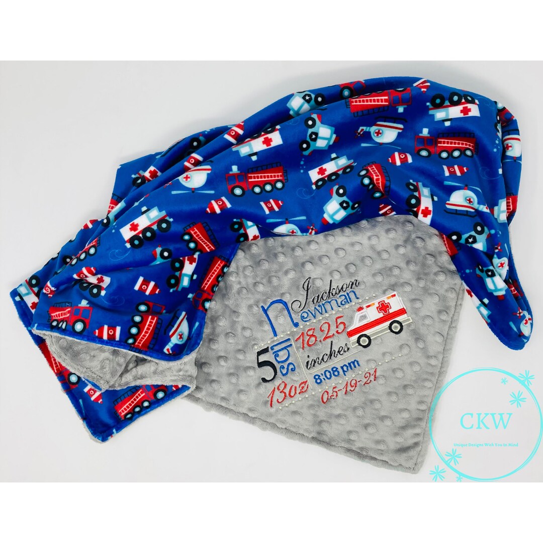 Personalized EMT Baby Blanket, Embroidered Ambulance Birth Stats ...