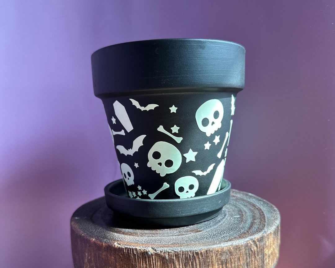 Skull Planter, Glow in the Dark Planter, Goth Home Decor, Spooky ...