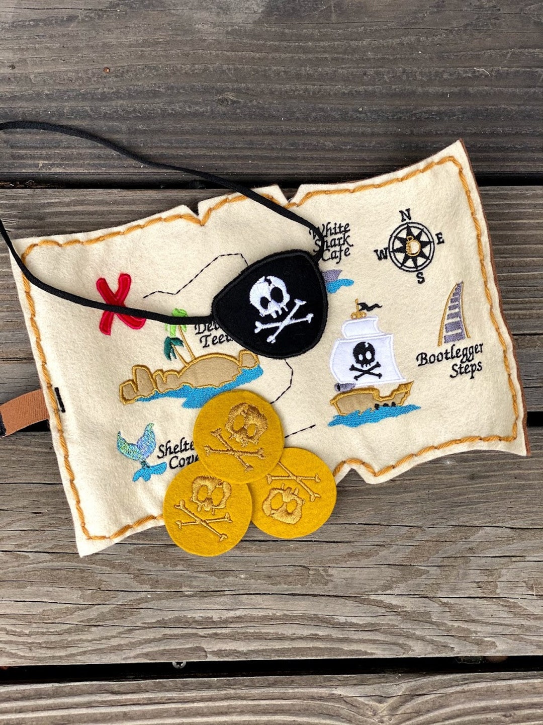 Pirate Map Felt Play Set With Pirate Patch, Coins, and Treasure Map ...
