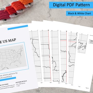 Large United States Map cross Stitch Pattern Back Stitches - Etsy