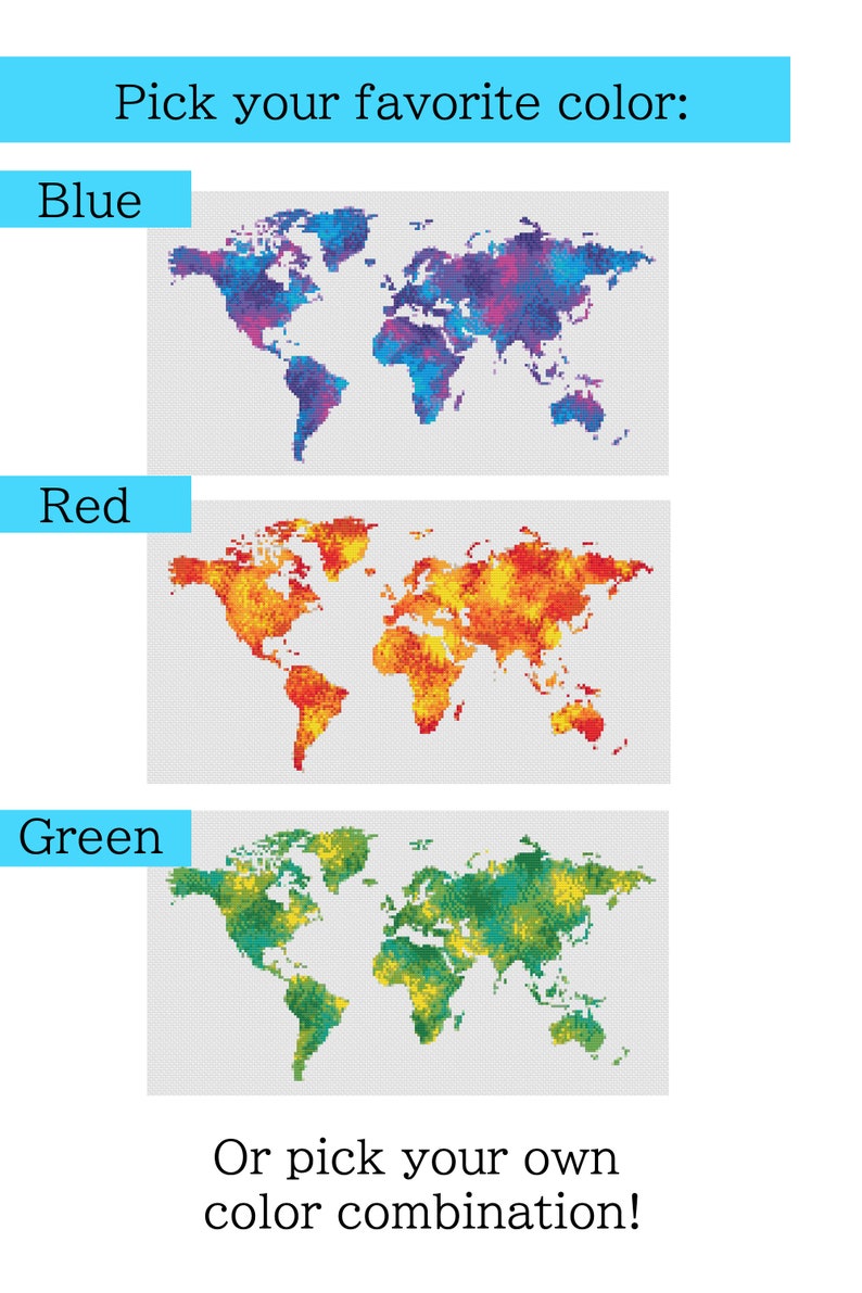 Custom Watercolor World Map Cross Stitch Pattern - Etsy