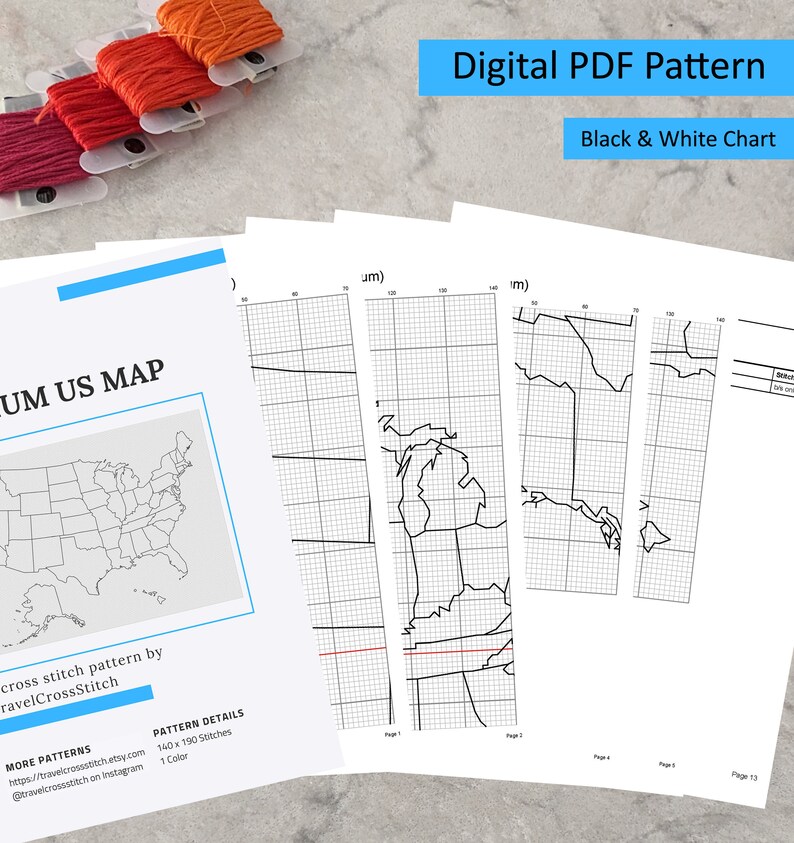 Medium United States Map counted Cross Stitch Pattern Back - Etsy