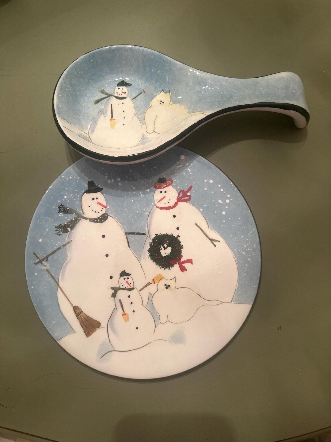 Vintage Oneida Spoon Rest and Trivet Set, Cat Lover Gift, Snowman Lover ...