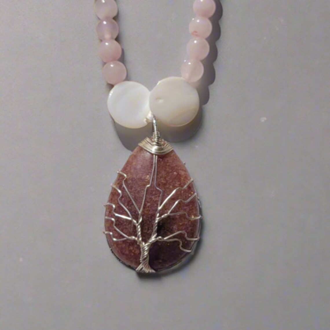 Droplet Strawberry Quartz Teardrop Tree of Life Pendant Wire Wrap ...