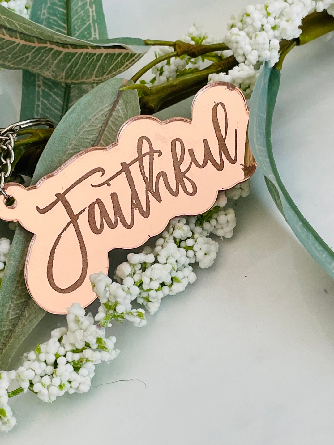 Faithful Keychain, Rose Gold Mirrored Acrylic, Christian Keychains ...