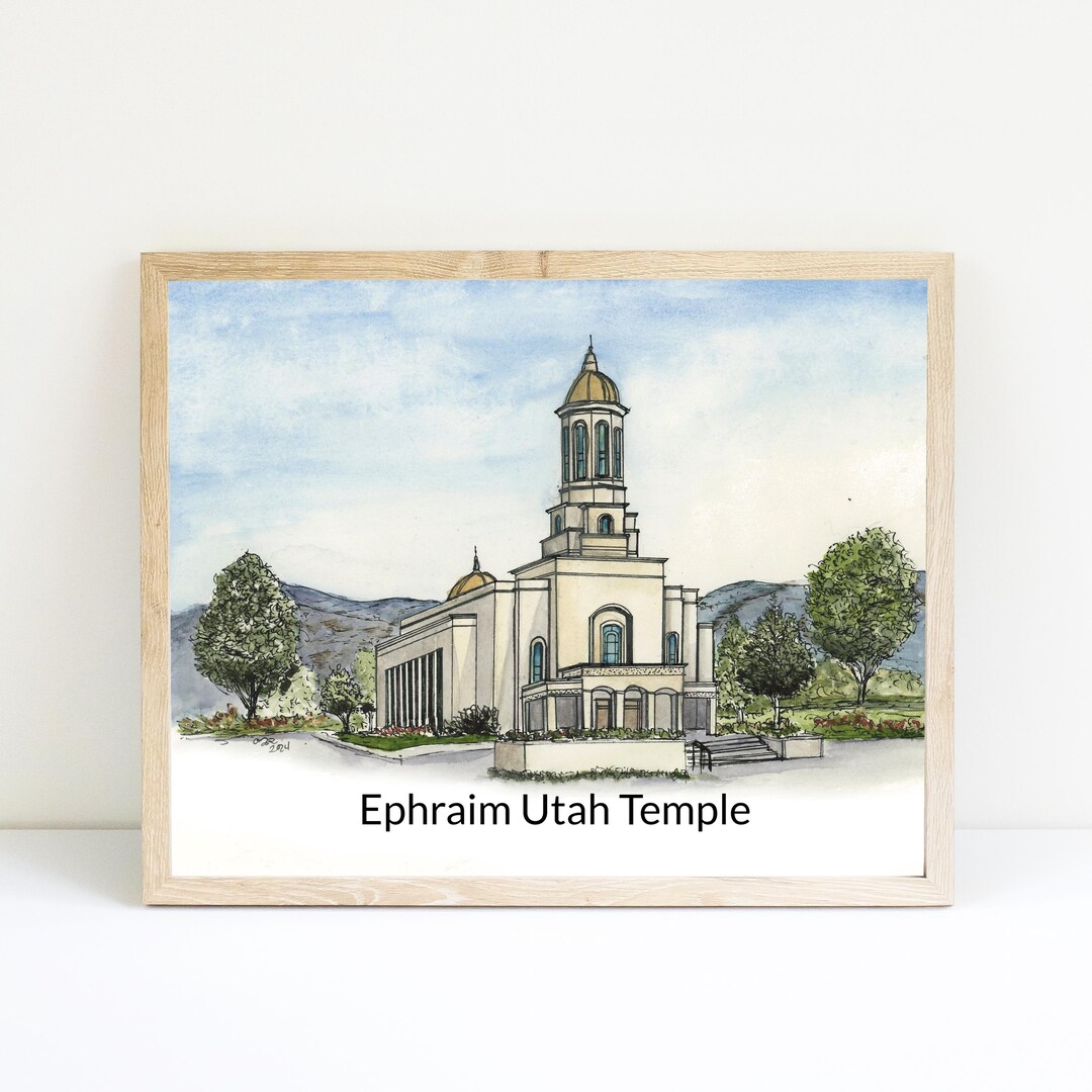Ephraim Temple Print, Lds Temple Art, Temple Watercolor, Temple Wall ...