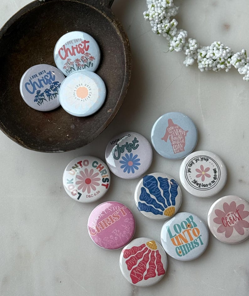 Set of 12 LDS Look Unto Christ Pinback Buttons,lds Pins,girls Camp Pin ...