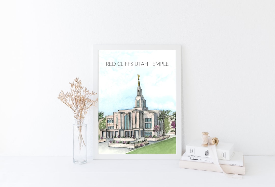 Red Cliffs Temple Print,lds Temple Art, Temple Watercolor, Temple ...