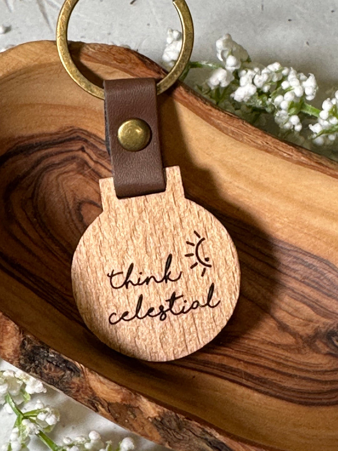 Think Celestial Wooden Keychain, General Conference Quotes, Gifts for ...