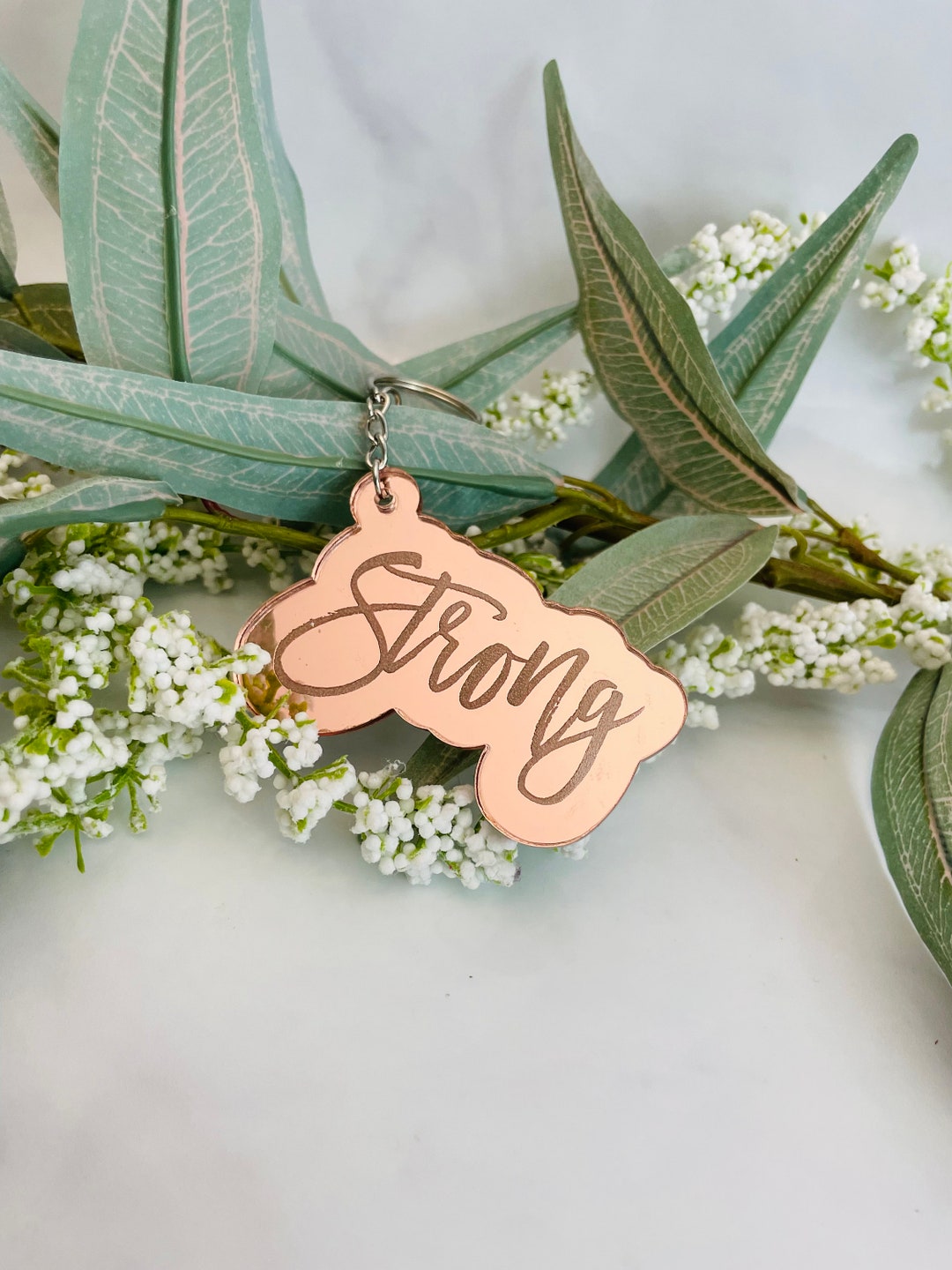 Strong Keychain, Rose Gold Mirrored Acrylic, Christian Keychains ...