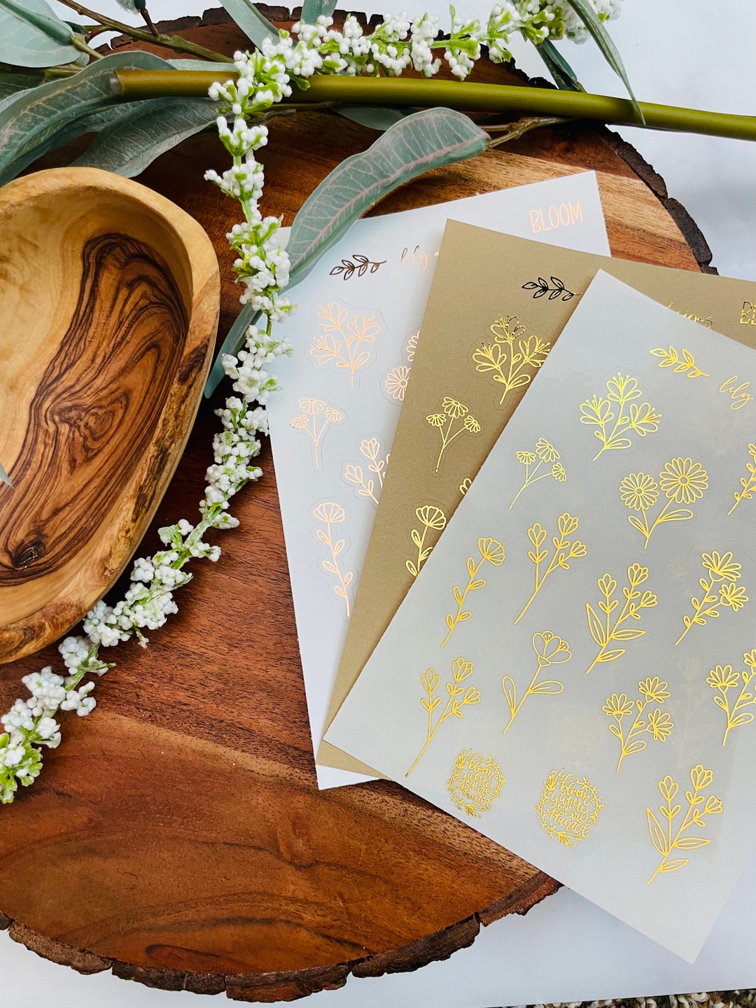 Bloom Foil Flower Sticker Sheet,planner Stickers,bible Stickers,gold ...