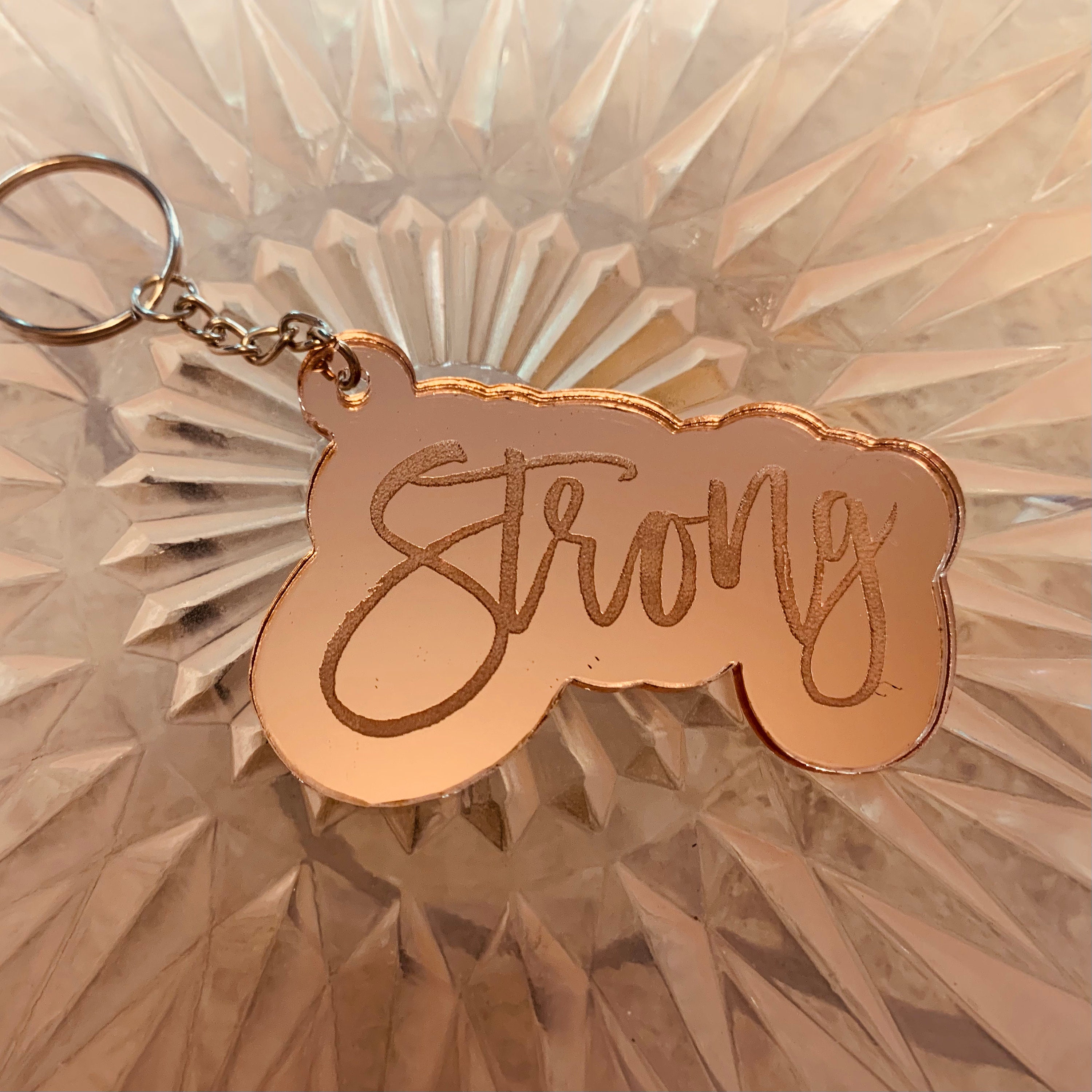 Strong keychain rose gold mirrored acrylic christian | Etsy