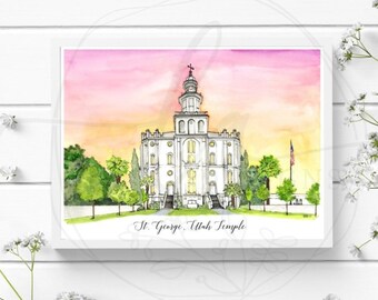 St George LDS Watercolor Temple Print - Etsy