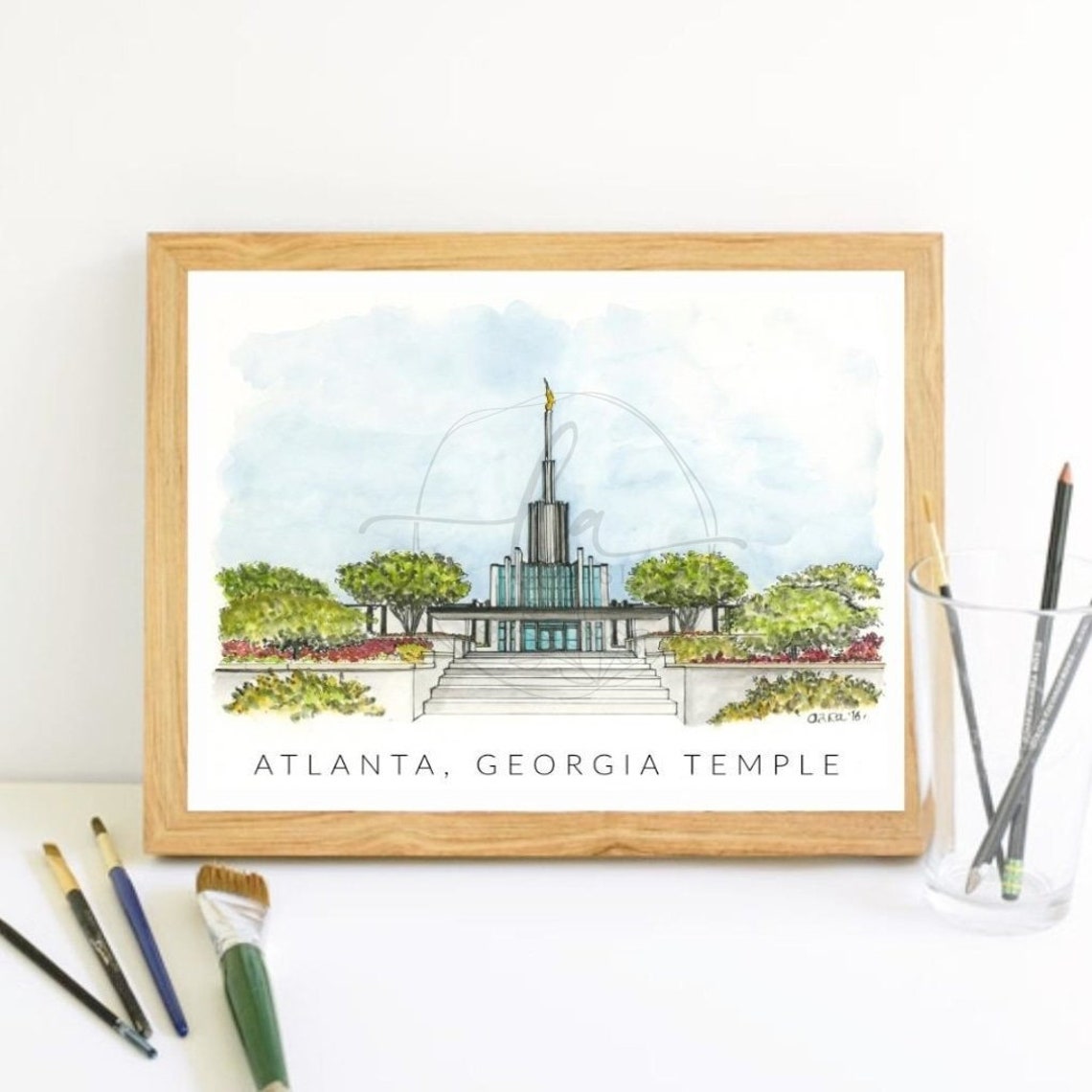 Atlanta Temple Print, Lds Temple Art, Temple Watercolor, Temple Wall ...
