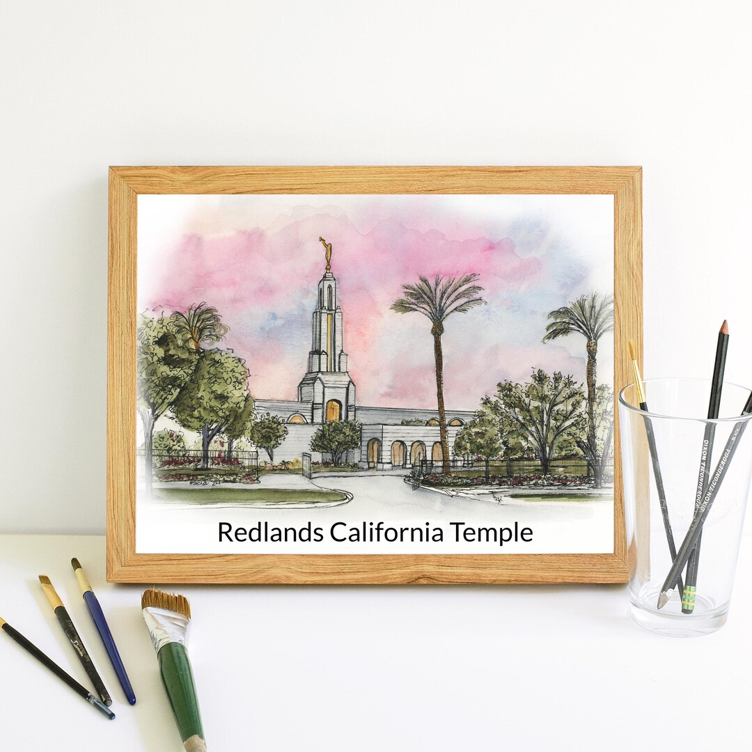 Redlands Temple Print, Lds Temple Art, Temple Watercolor, Temple Wall ...
