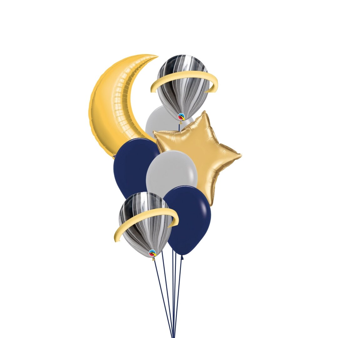 Gold and Navy Space Themed Balloon Bouquet Two the Moon Balloons Gold ...