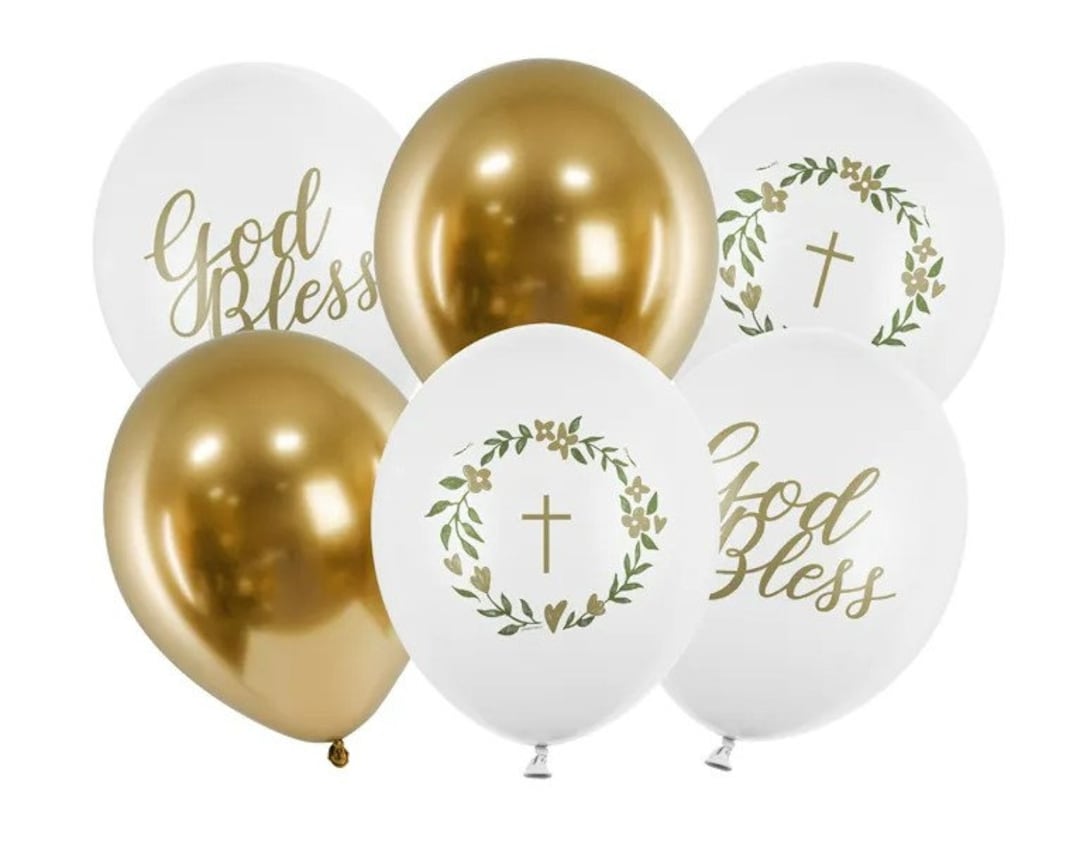 Gold Bless Baptism Balloons Baptism Balloon Christening Decor God Bless ...