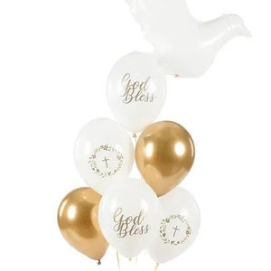 Gold Bless Baptism Balloons Baptism Balloon Christening Decor God Bless ...