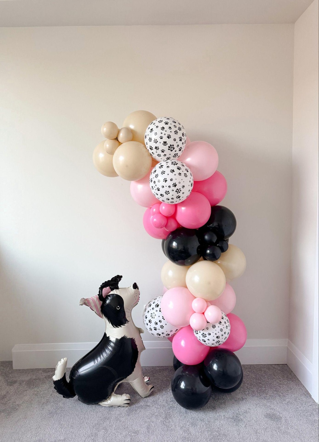Cute Dog Balloon Arch Puppy First Pink Black Girl Birthday Balloon ...