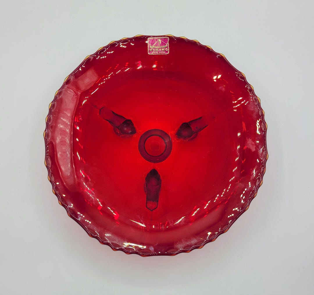 Vintage 1960s VIKING Ruby Red Glass Three Footed Candy Dish | Mid ...