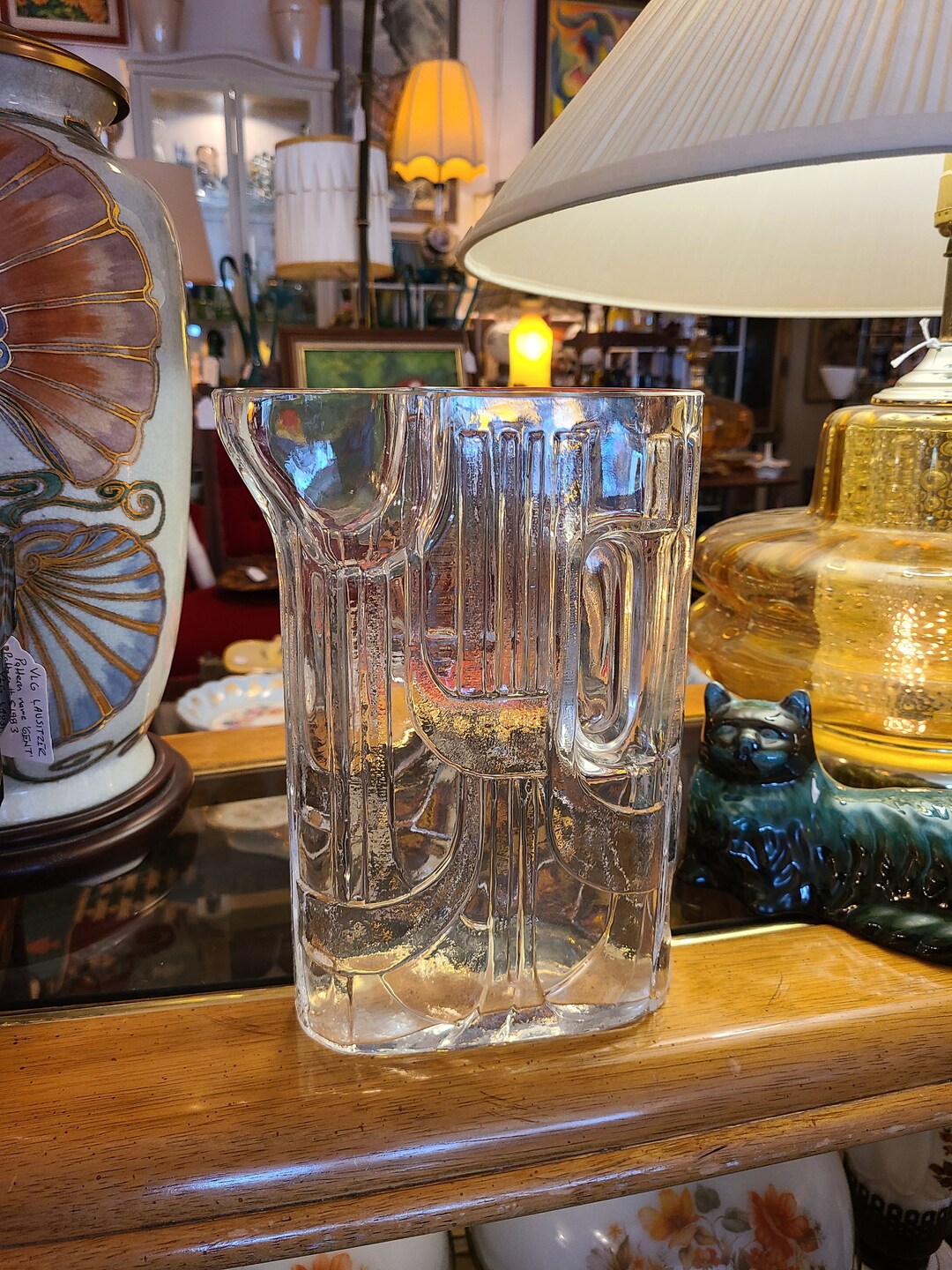 Claus J. Riedel Heavy Glass Pitcher Art Deco Pattern Mid Century ...