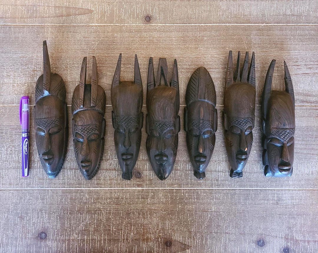Vintage Handcrafted Weekly Tribal Wooden Masks | Handmade | Set of 7 ...
