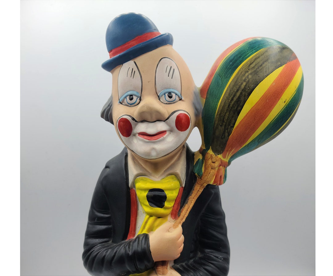 Vintage Ceramic Clown Figurine ~ Hand Painted Ceramic Mold Clown Statue ...