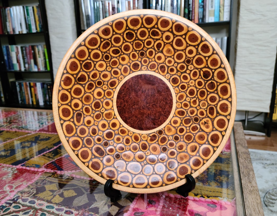 Vintage Wooden Inlay Plate Handcrafted Marquetry Platter Home Decor ...