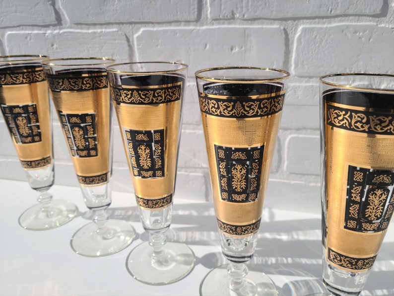 Mid Century Libbey Pilsner Glassware 1960s Black and Gold Tall Pilsner ...