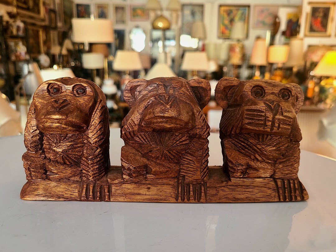 Three Wise Monkeys | Carved Wood Figurine | Hear No Evil See No Evil ...