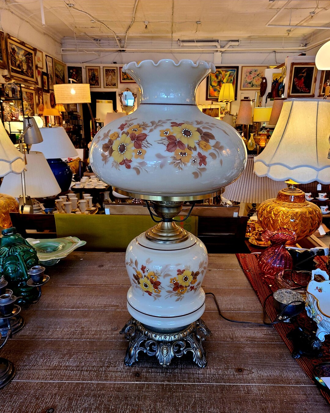 Vintage Large Hurricane Lamp | GWTW | Table Lamp | 3-way Switch ...