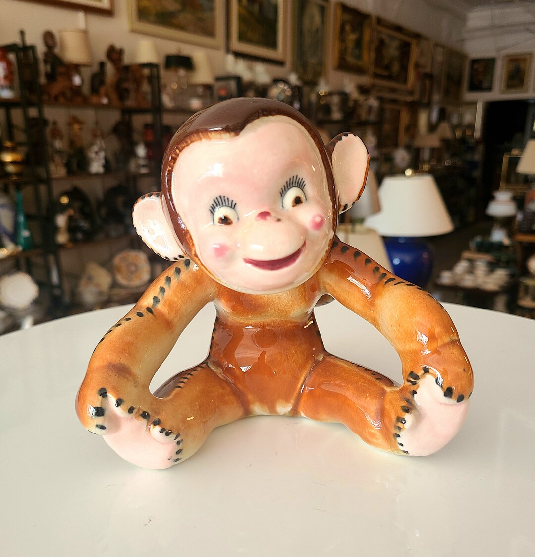 Vintage NAPCO Japan Ceramic Monkey Planter | 1970s Glazed Ceramic ...