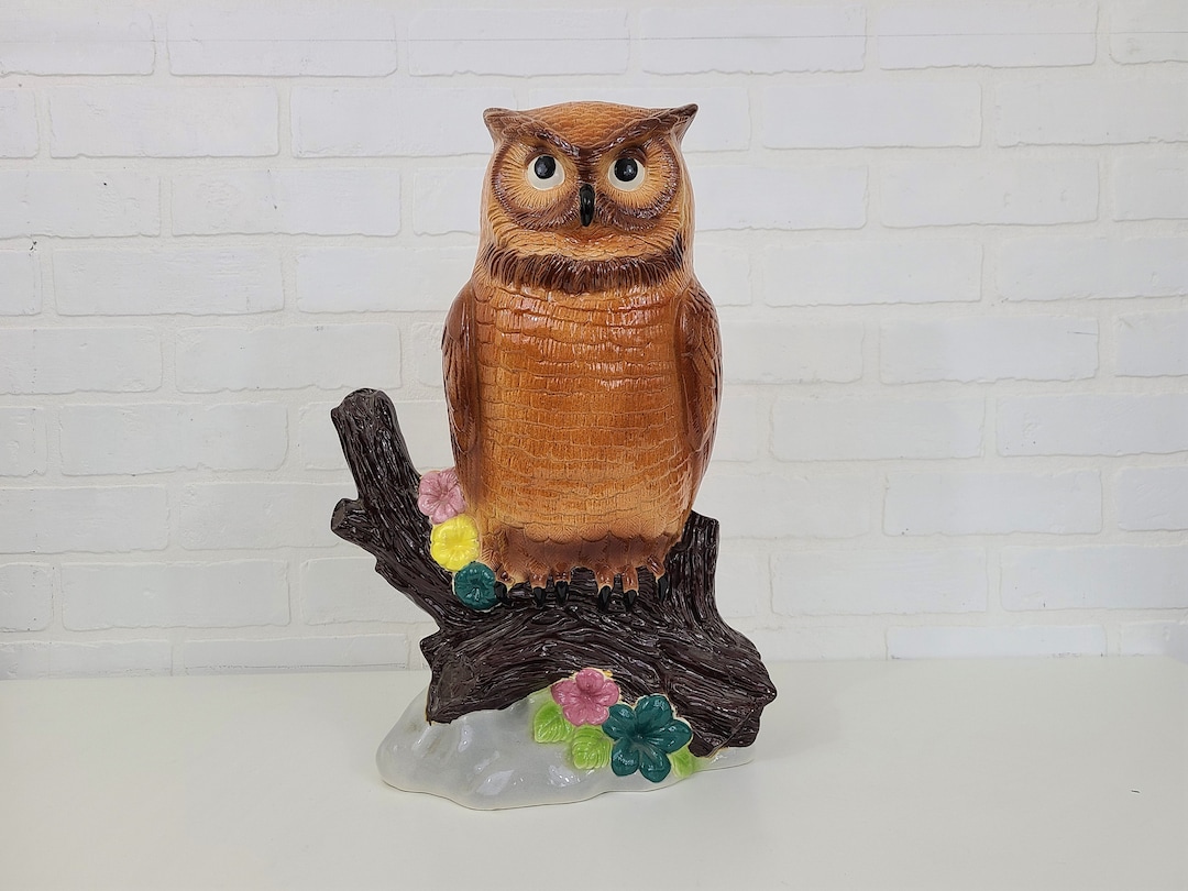 Large Ceramic Owl ~ 1970s Scioto Molds Perched Owl ~ Vintage Ceramic ...