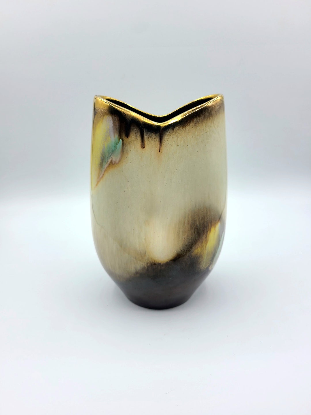 Vintage West German Pottery Pinch Vase | Drip Glaze Ceramic Bud Vase ...