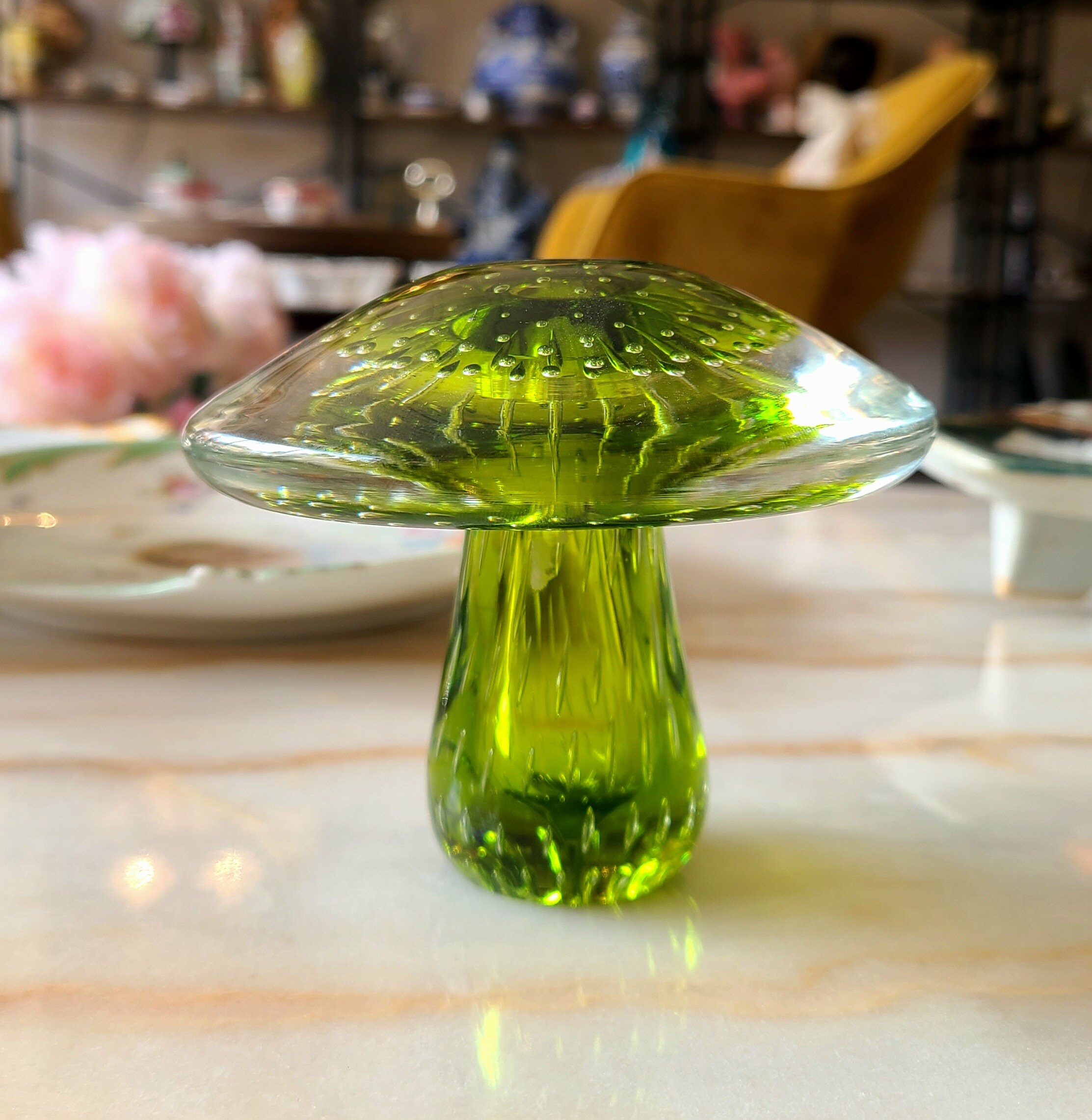 Mid Century Viking Glass Mushroom Art Glass Controlled Bubble Avocado ...