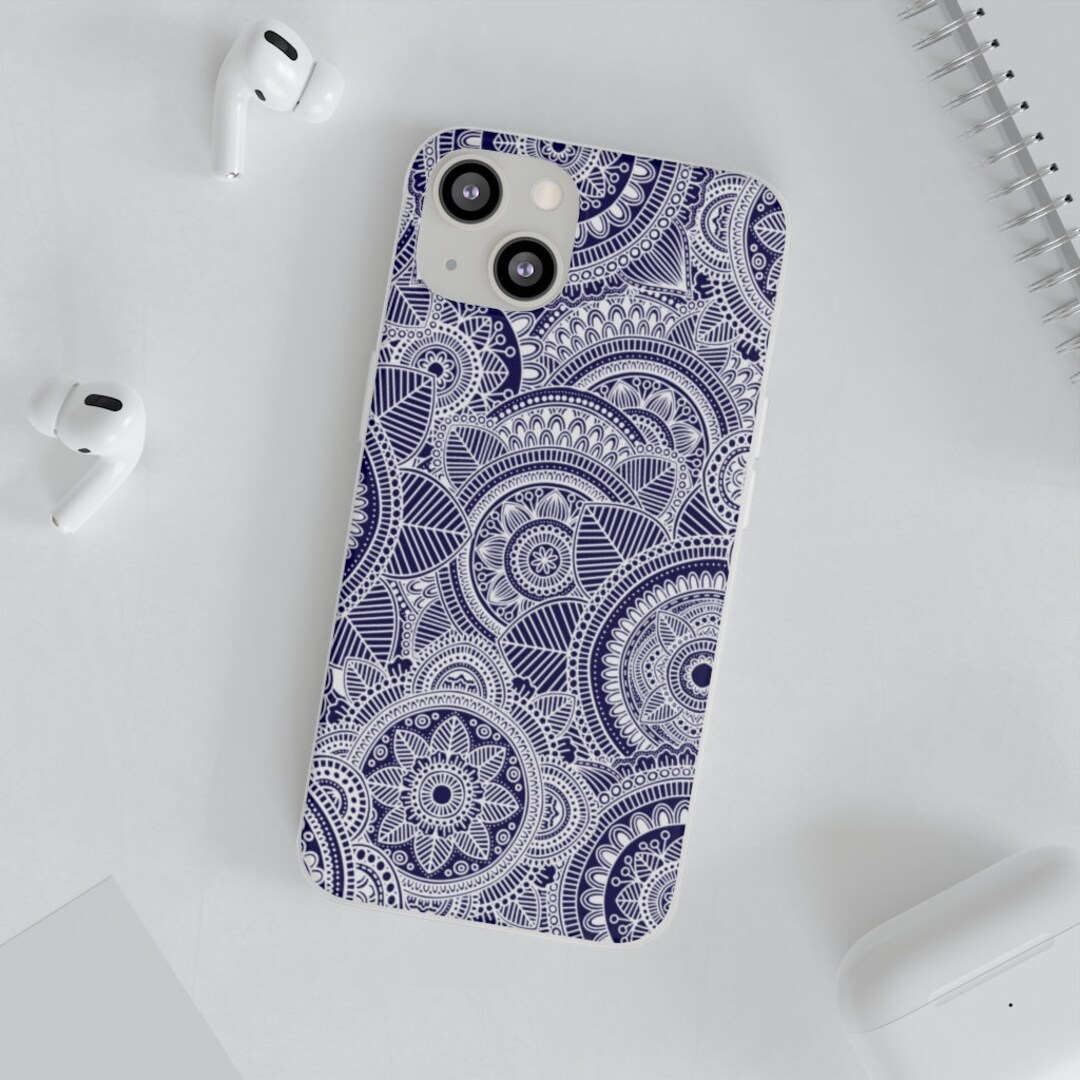 Navy Blue With White Mandala Design Phone Case Iphone - Etsy