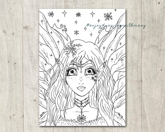 A4 Printable Fantasy Art Snow Fairy Coloring Page Coloring - Etsy