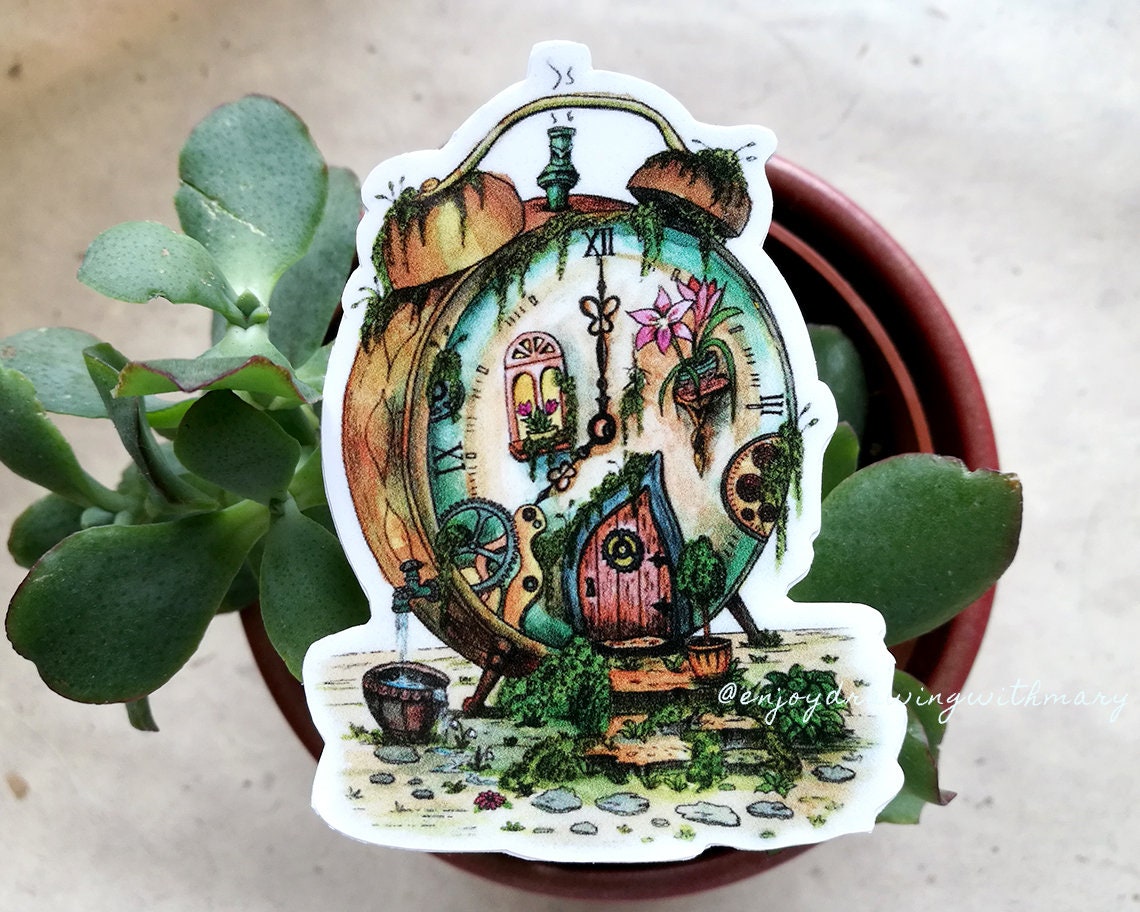 Vintage Clock Die Cut Sticker | Clock House Sticker, Retro Clock ...