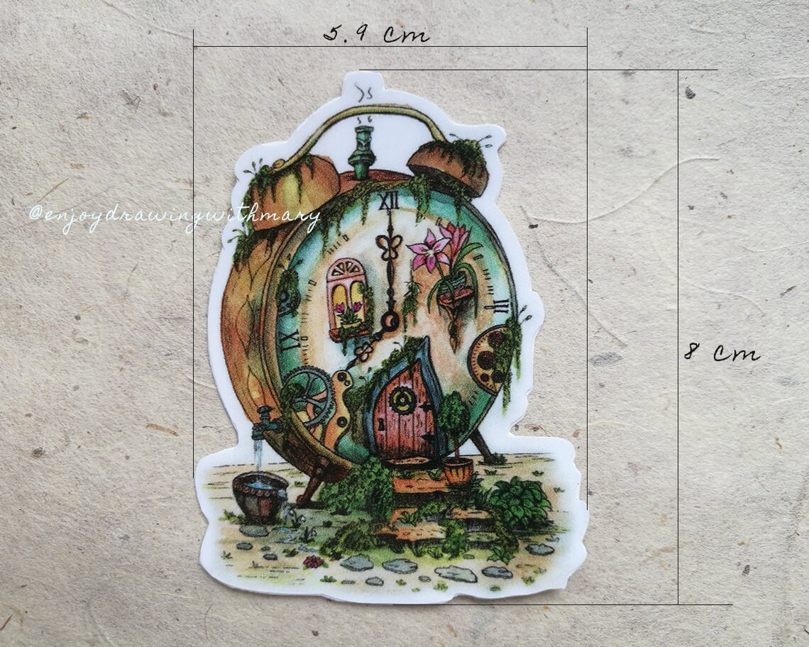 Vintage Clock Die Cut Sticker | Clock House Sticker, Retro Clock ...