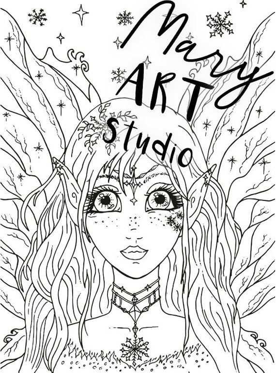 A4 Printable Fantasy Art Snow Fairy Coloring Page Coloring | Etsy