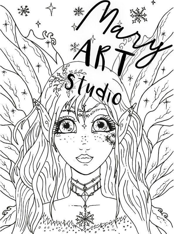 A4 Printable Fantasy Art Snow Fairy Coloring Page Coloring | Etsy