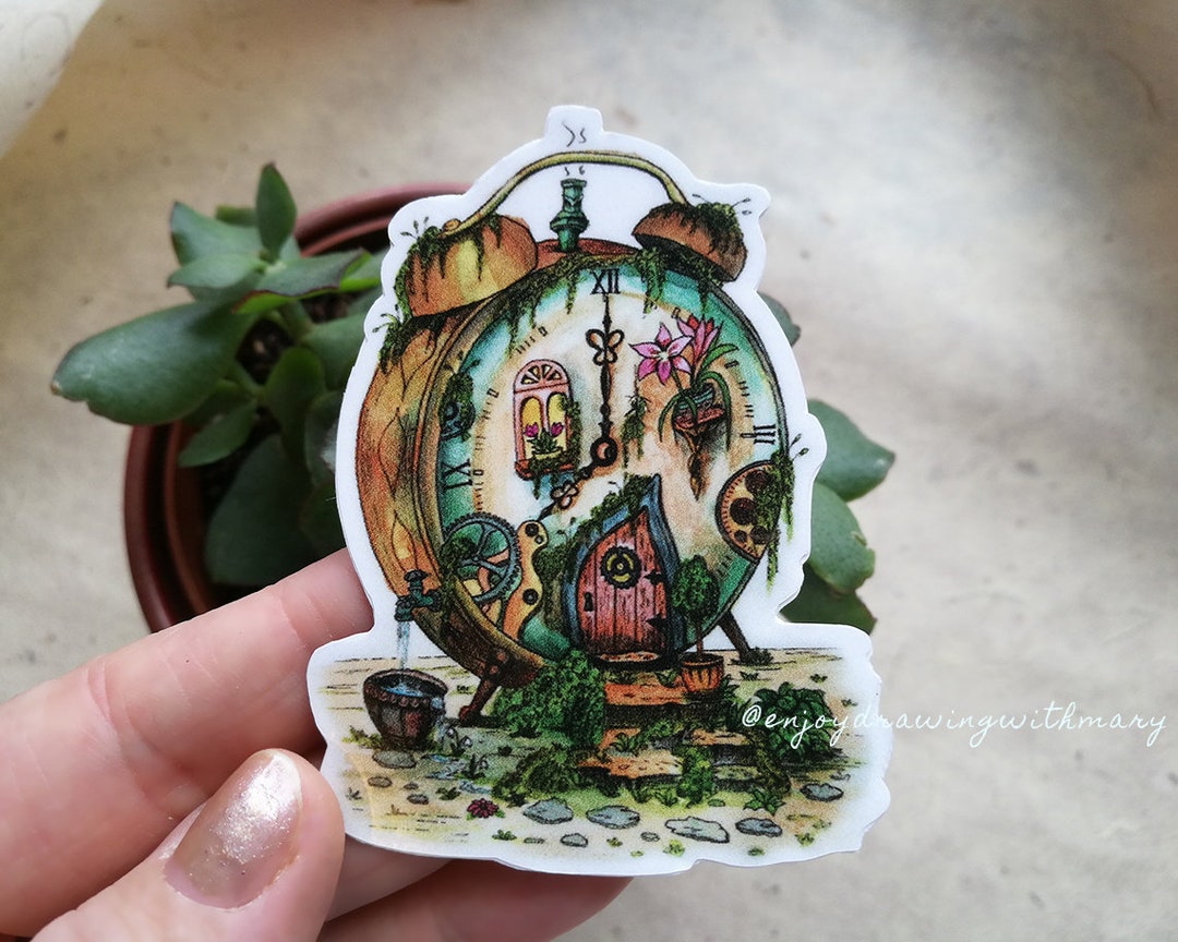 Vintage Clock Die Cut Sticker | Clock House Sticker, Retro Clock ...