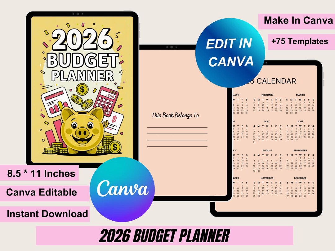 2026 Budget Planner Finance Tracker Canva Editable Money Planner ...