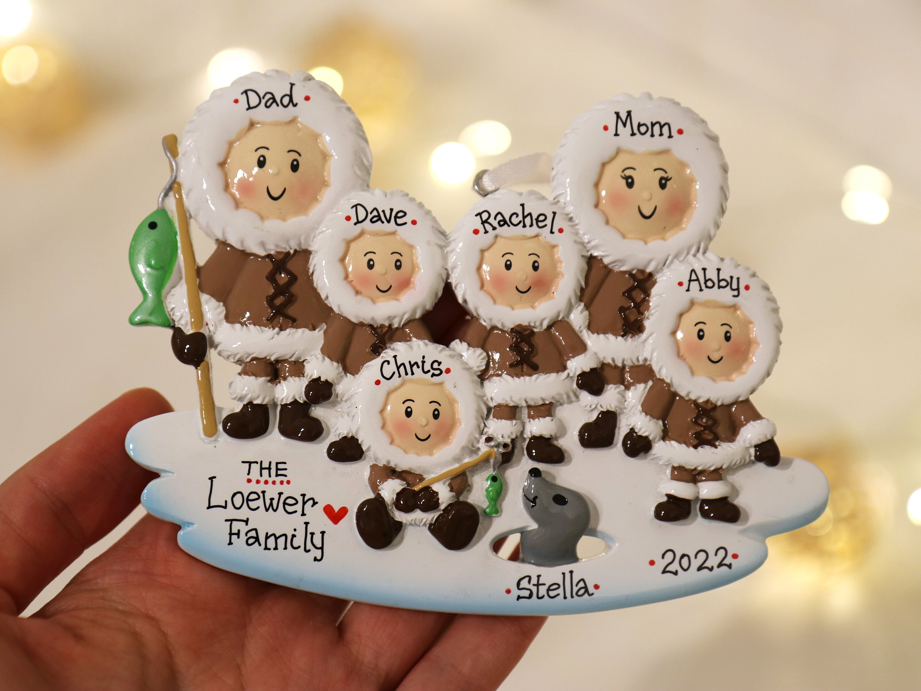 Eskimo Family of 6 Personalized Christmas Ornament, Family of Six With ...