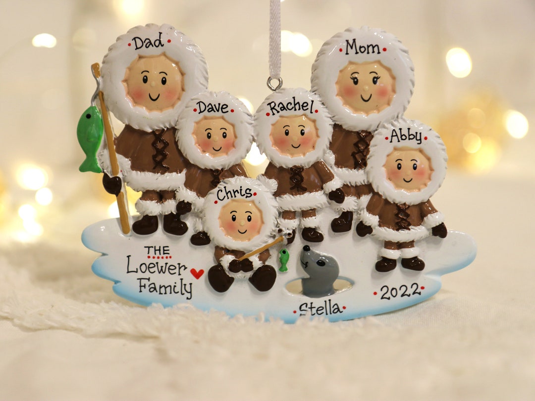 Eskimo Family of 6 Personalized Christmas Ornament, Family of Six With ...