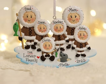 Eskimo Family of 4 Personalized Christmas Ornament, Family of Four With ...