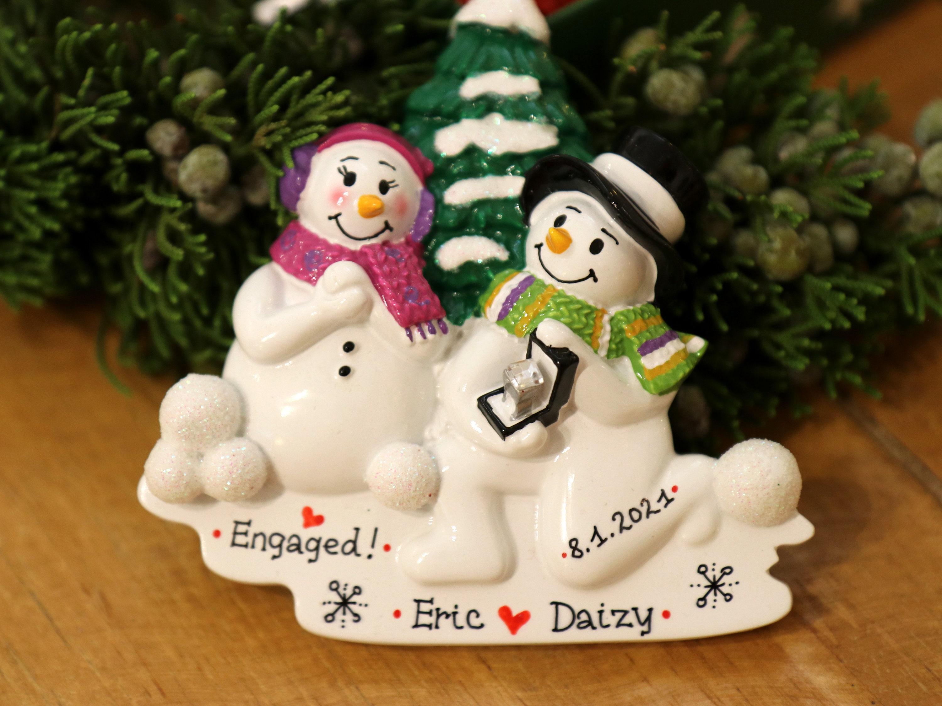 Engagement Snowman Couple Personalized Christmas Ornament - Etsy