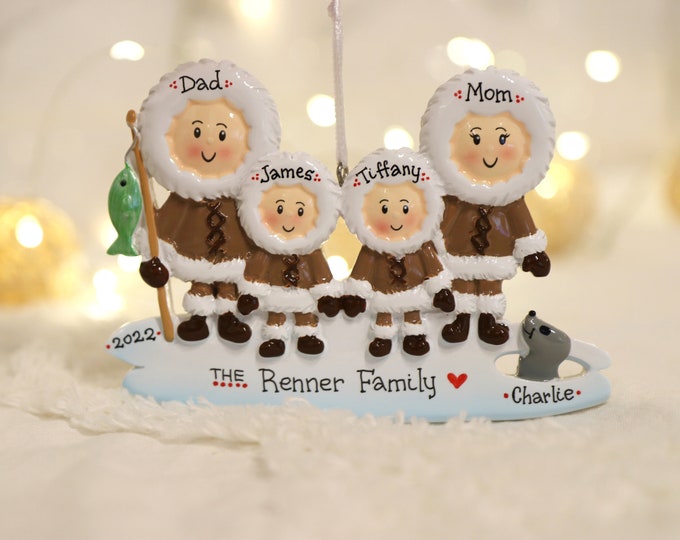 Eskimo Family of 4 Personalized Christmas Ornament, Family of Four With ...