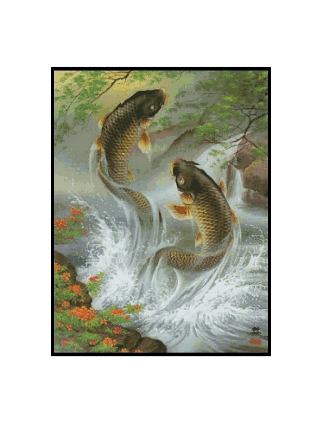 Lucky Koi Fish Carp Aquatic Animals Embroidery Counted Cross Stitch ...